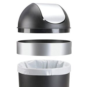 HUBERT Plastic Trash Receptacle with Swing Lid 16 1/2 gal Black / Silver - 14 1/2" Dia x 35" H