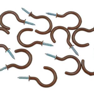 Kinteshun Cup Ceiling Hooks,Medium Size Vinyl Coated Screw-in Open Hooks Hangers(50pcs,1.25 inches,Brown)