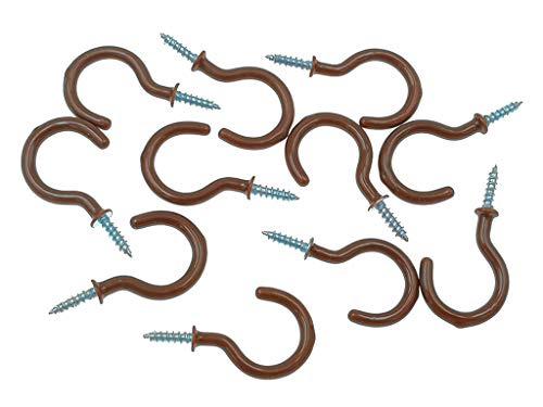 Kinteshun Cup Ceiling Hooks,Medium Size Vinyl Coated Screw-in Open Hooks Hangers(50pcs,1.25 inches,Brown)