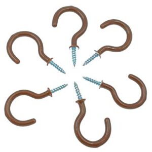 Kinteshun Cup Ceiling Hooks,Medium Size Vinyl Coated Screw-in Open Hooks Hangers(50pcs,1.25 inches,Brown)