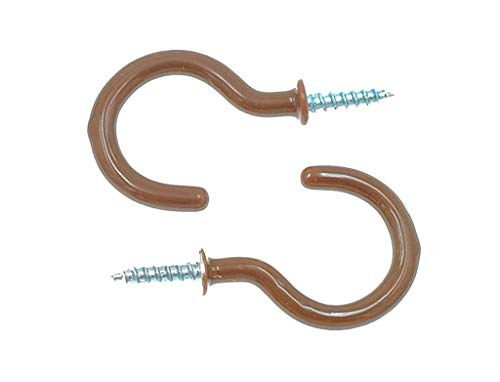 Kinteshun Cup Ceiling Hooks,Medium Size Vinyl Coated Screw-in Open Hooks Hangers(50pcs,1.25 inches,Brown)