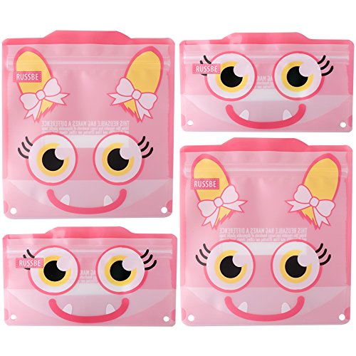 Russbe Monster Reusable Snack & Sandwich Bags (Set of 4), Pink