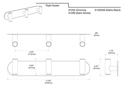 Gatco 1296 Latitude II All Modern Décor Hook, Triple, Satin Nickel