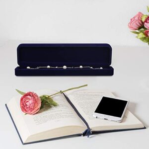 Cosmos Blue Color Velvet Bracelet Chain Gift Box Jewelry Box, with 1 Pc Marble Pattern Storage Bag