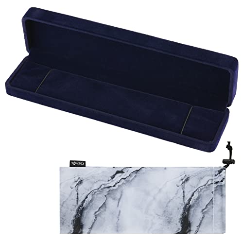 Cosmos Blue Color Velvet Bracelet Chain Gift Box Jewelry Box, with 1 Pc Marble Pattern Storage Bag