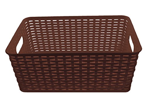 YBM Home Medium Plastic Rattan Storage Box Basket Organizer, Medium - Brown - 1 Pack