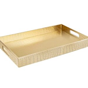 Home Redefined 18”x12” Rectangle Alligator Faux Leather Decorative Serving Tray with Handles, Gold