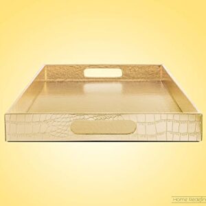 Home Redefined 18”x12” Rectangle Alligator Faux Leather Decorative Serving Tray with Handles, Gold