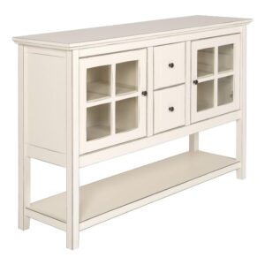 walker edison charlotte classic glass door storage buffet, 52 inch, antique white