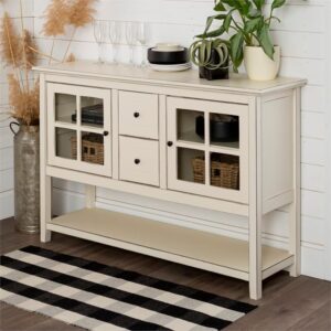 Walker Edison Charlotte Classic Glass Door Storage Buffet, 52 Inch, Antique White