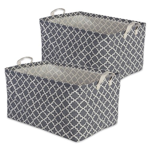 DII Laundry Storage Collection, PE Coated Collapsible Bin with Handles, Gray Lattice, Large Set, 10.5x17.5x10"