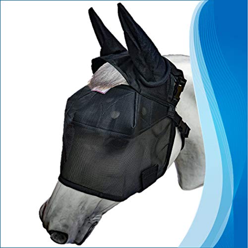 EquiVizor 95% UV Eye Protection (XL) Horse Fly Mask with Ears. Uveitis, Corneal Ulcer, Cataract, Light Sensitive, Cancer. Designed to Stay On Your Horse, Off The Ground!