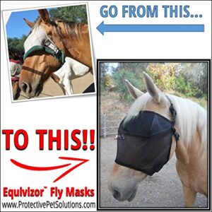 EquiVizor 95% UV Eye Protection (XL) Horse Fly Mask with Ears. Uveitis, Corneal Ulcer, Cataract, Light Sensitive, Cancer. Designed to Stay On Your Horse, Off The Ground!