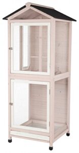 trixie outdoor bird aviary, 67-in wooden birdcage, 2 perches, ideal for small birds, finches, gray, (55952)