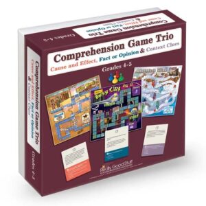 Really Good Stuff Comprehension Board Game Trio (3 Games): Cause and Effect, Fact or Opinion & Context Clues – Grades 4–5