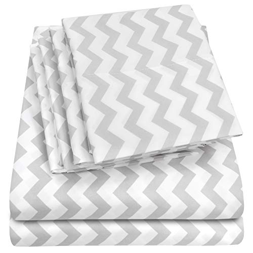 Full Size Bed Sheets - 6 Piece 1500 Supreme Collection Fine Brushed Microfiber Deep Pocket Full Sheet Set Bedding - 2 Extra Pillow Cases, Great Value, Full, Chevron Gray