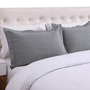 MarCielo 2-Piece Embroidered Pillow Shams, Decorative Microfiber Pillow Shams Set Standard Size Grey