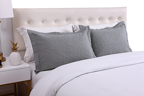 MarCielo 2-Piece Embroidered Pillow Shams, Decorative Microfiber Pillow Shams Set Standard Size Grey