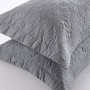 MarCielo 2-Piece Embroidered Pillow Shams, Decorative Microfiber Pillow Shams Set Standard Size Grey