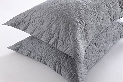 MarCielo 2-Piece Embroidered Pillow Shams, Decorative Microfiber Pillow Shams Set Standard Size Grey