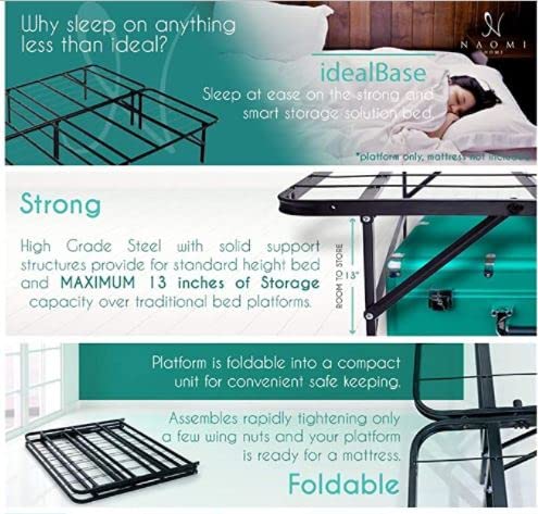 Naomi Home Twin XL Bed Frames, Foldable, Easy to Assemble, Storage Underneath