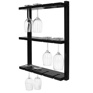 mygift wine glass rack - wall-mounted black wood stemware rack, 12 glassware holder rack, wine glasses storage hanger for bar kitchen