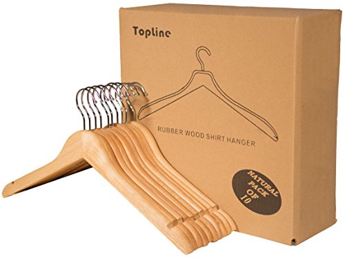 Topline Classic Wood Shirt Hangers - Natural Finish (10-Pack)