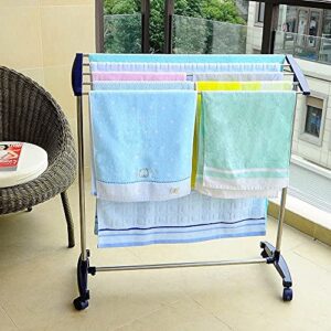 BAOYOUNI Clothes Towels Rolling Drying Rack Laundry Outdoor Indoor Airer on Wheels, 5 Stainless Steel Hanging Rods 32.6'' x 12.4'' x 35'' (Navy Blue)