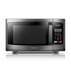 toshiba em925a5a-bs countertop microwave oven, 0.9 cu ft with 10.6 inch removable turntable, 900w, 6 auto menus, mute function & eco mode, child lock, led lighting, black stainless steel