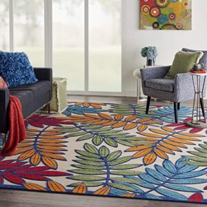 Nourison Aloha Indoor/Outdoor Multicolor 7'10" x 10'6" Area Rug, Tropical, Botanical, Easy-Cleaning, Non-Shedding, Bed Room, Kitchen, Living Room, Deck, Backyard, (8' x 11')