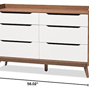 Baxton Studio Chests of Drawers/Bureaus, 6-Drawer Storage Dresser, White/Walnut Brown