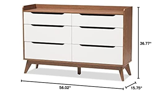 Baxton Studio Chests of Drawers/Bureaus, 6-Drawer Storage Dresser, White/Walnut Brown