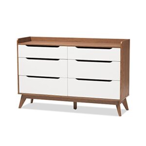 baxton studio chests of drawers/bureaus, 6-drawer storage dresser, white/walnut brown