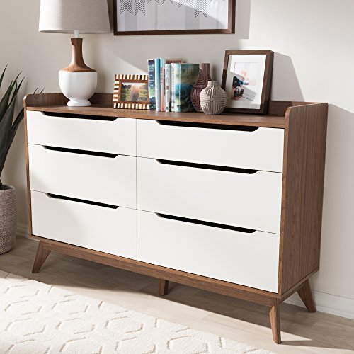 Baxton Studio Chests of Drawers/Bureaus, 6-Drawer Storage Dresser, White/Walnut Brown