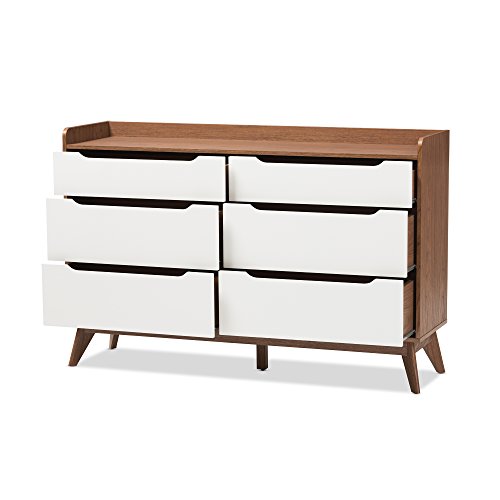 Baxton Studio Chests of Drawers/Bureaus, 6-Drawer Storage Dresser, White/Walnut Brown