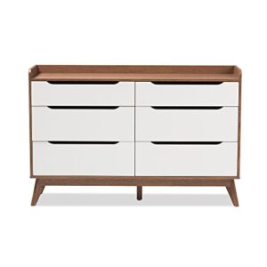 Baxton Studio Chests of Drawers/Bureaus, 6-Drawer Storage Dresser, White/Walnut Brown