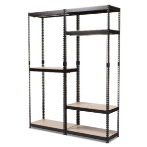 baxton studio emeline metal 7-shelf closet storage racking organizer, black