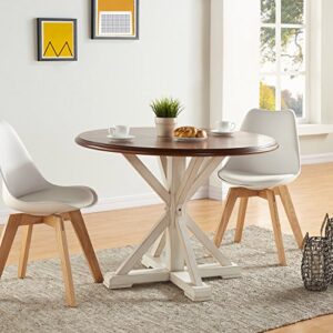 sei furniture barrisdale modern farmhouse, dining table, antique white, whiskey maple