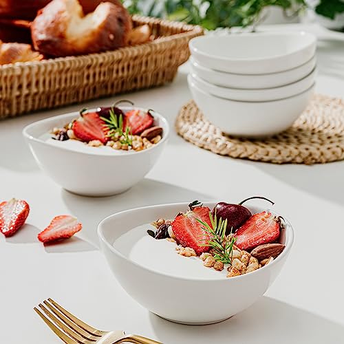 Sweese 5 Inch Porcelain Small 10 oz Bowls Set of 6, for Dessert | Ice cream | Soup | Rice | Fruits | Small Portions - Microwave, Dishwasher, and Oven Safe - White