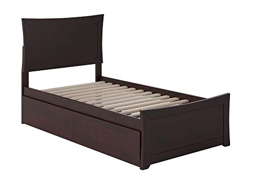 AFI Metro Twin Extra Long Platform Bed with Matching Footboard and Turbo Charger with Urban Bed Drawers in Espresso