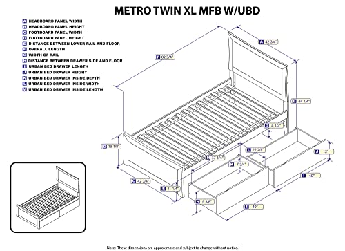 AFI Metro Twin Extra Long Platform Bed with Matching Footboard and Turbo Charger with Urban Bed Drawers in Espresso