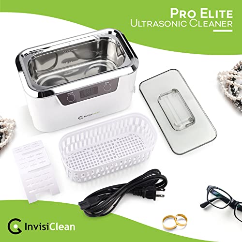 InvisiClean Professional Ultrasonic Cleaner Machine | Electronic Silver Jewelry Cleaner for Eyeglass/Dentures/Diamond Ring | Pro Elite Model with Stainless Steel Tank for Retainer