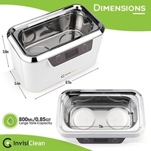 InvisiClean Professional Ultrasonic Cleaner Machine | Electronic Silver Jewelry Cleaner for Eyeglass/Dentures/Diamond Ring | Pro Elite Model with Stainless Steel Tank for Retainer