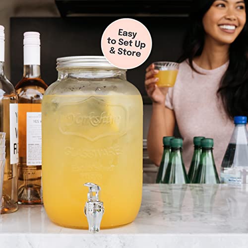 Estilo Glass Drink Dispenser for Parties - 1 Gallon Glass Jar Beverage Dispenser with Leak Free Spigot, 1 Gallon, Clear | For Parties, Weddings, Sun Tea Jar, Laundry Detergent, & Lemonade Dispenser