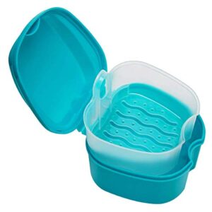 Coolrunner Denture Case, Denture Cup with Strainer, Denture Bath Box False Teeth Storage Box with Basket Net Container Holder for Travel, Retainer Cleaning (Green)