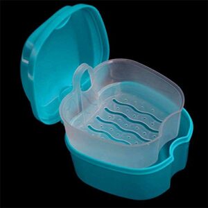 Coolrunner Denture Case, Denture Cup with Strainer, Denture Bath Box False Teeth Storage Box with Basket Net Container Holder for Travel, Retainer Cleaning (Green)