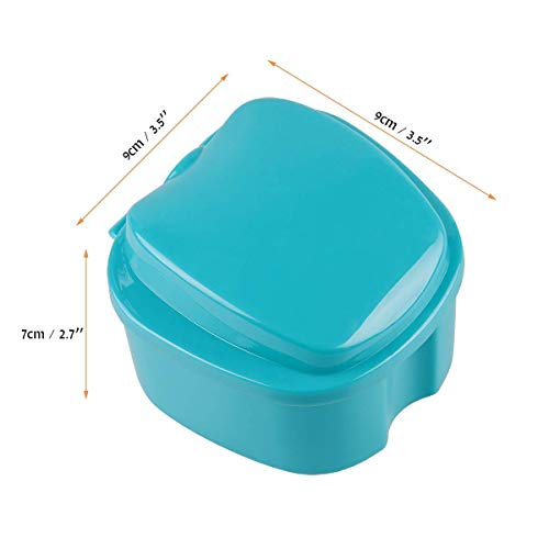 Coolrunner Denture Case, Denture Cup with Strainer, Denture Bath Box False Teeth Storage Box with Basket Net Container Holder for Travel, Retainer Cleaning (Green)