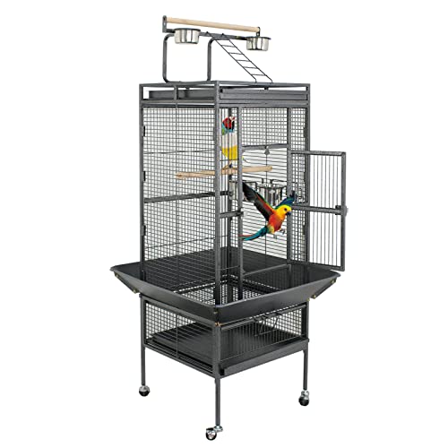 ZENY 61-inch Playtop Parrot Bird Cages, Wrought Iron Large Birdcage with Rolling Stand for Parakeet Cockatiels Quaker Conure Lovebird Finch Canary Small Medium Parrot Cage Birdcage, Black