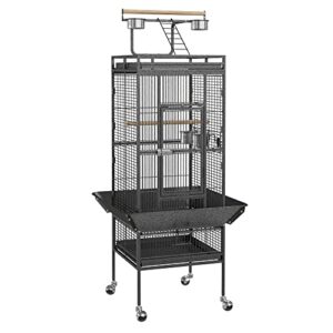 ZENY 61-inch Playtop Parrot Bird Cages, Wrought Iron Large Birdcage with Rolling Stand for Parakeet Cockatiels Quaker Conure Lovebird Finch Canary Small Medium Parrot Cage Birdcage, Black