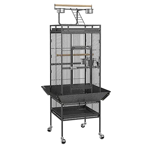 ZENY 61-inch Playtop Parrot Bird Cages, Wrought Iron Large Birdcage with Rolling Stand for Parakeet Cockatiels Quaker Conure Lovebird Finch Canary Small Medium Parrot Cage Birdcage, Black